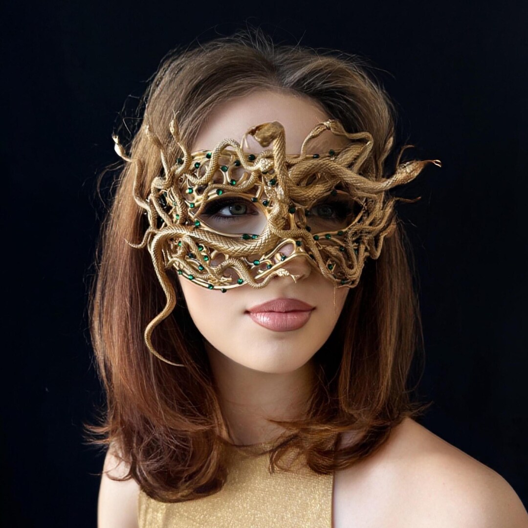 Handmade Gold Medusa Snake Masquerade Mask and Crown, Carnival Gorgon ...