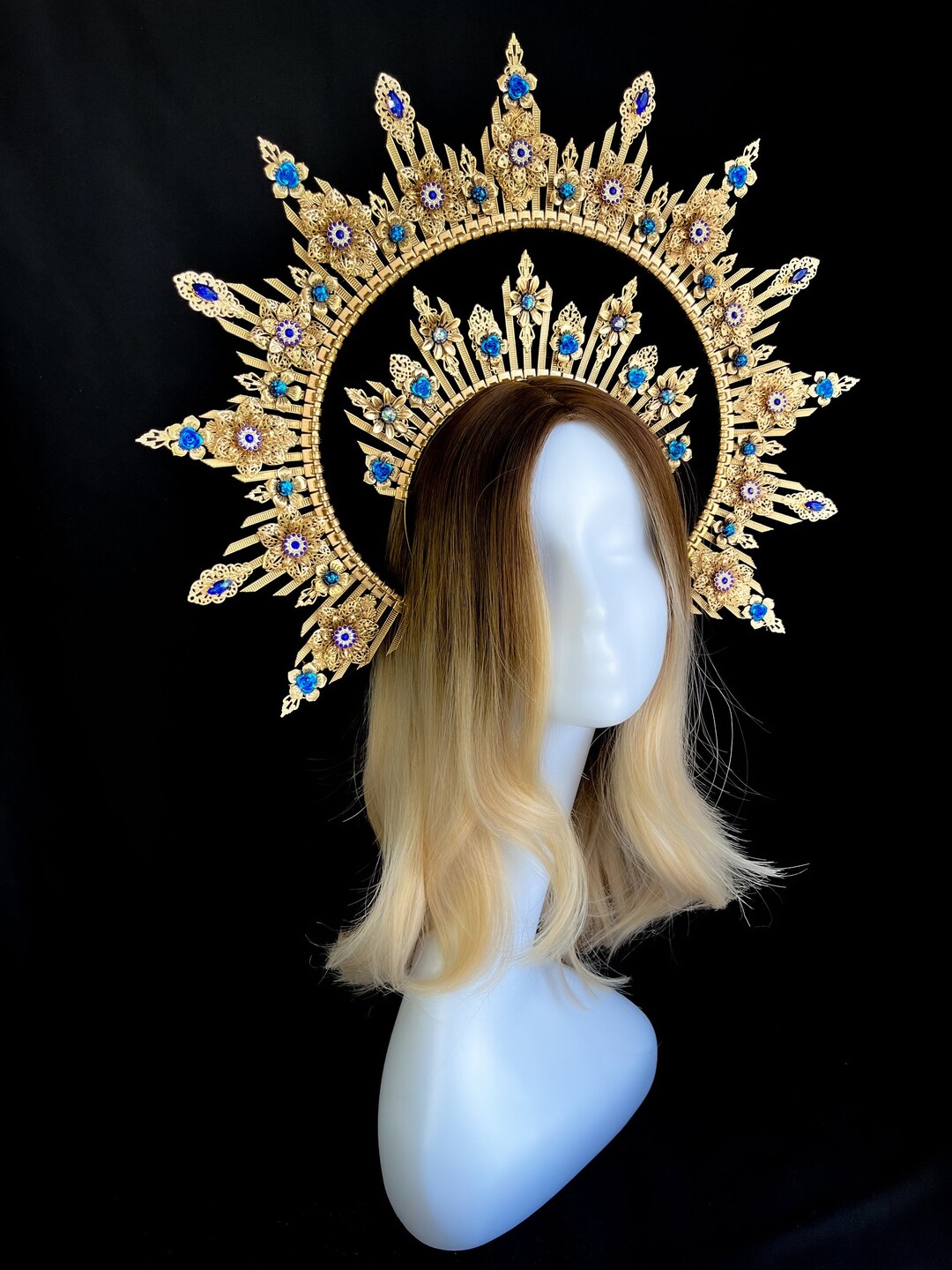 Goddess Crown Royal Blue, Sun Halo Crown, Gold Halo Crown, Sun Crown ...