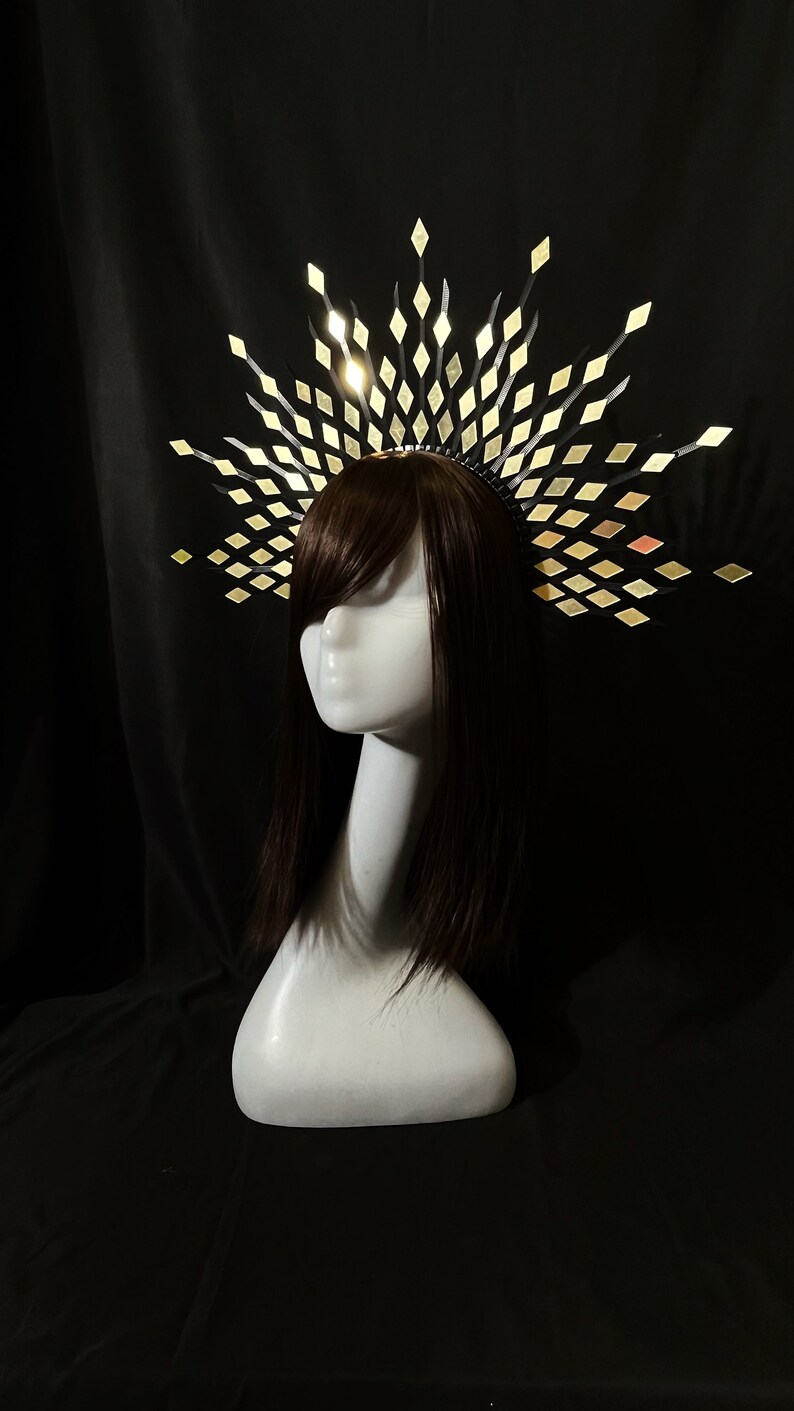 Gold Mirror Glass Halo Crown, Disco Halo Headpiece, Party Festival ...
