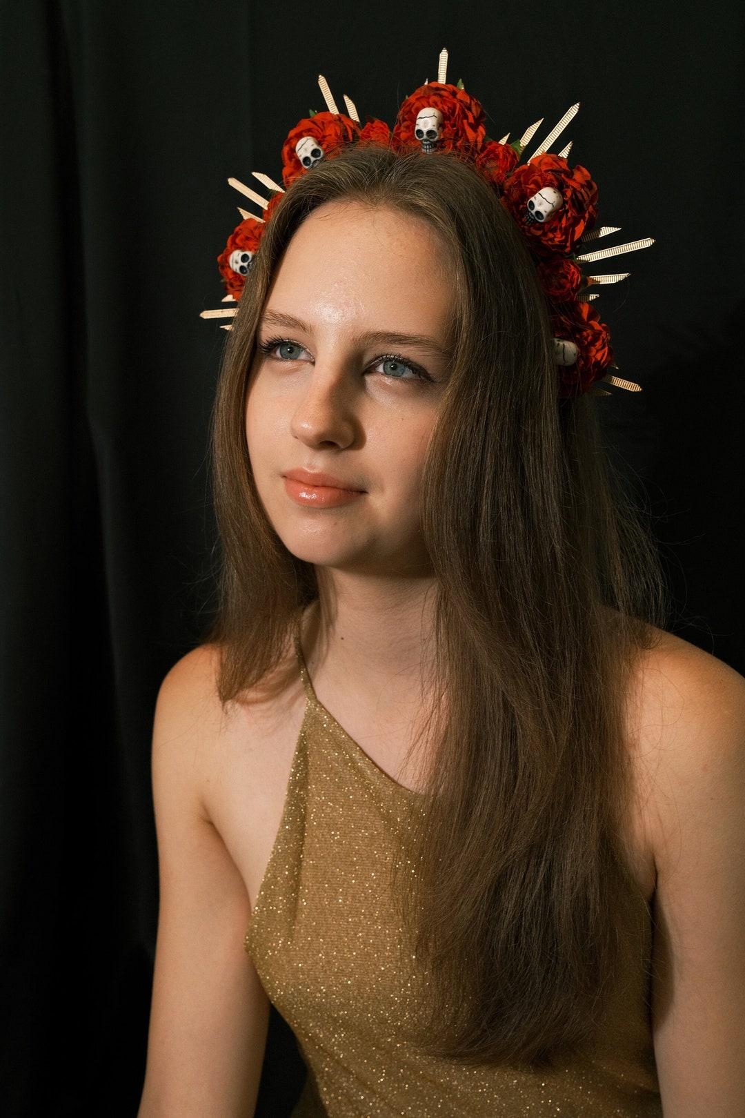 Día De Los Muertos Crown, Red Flower Halo Crown, Day of the Dead ...