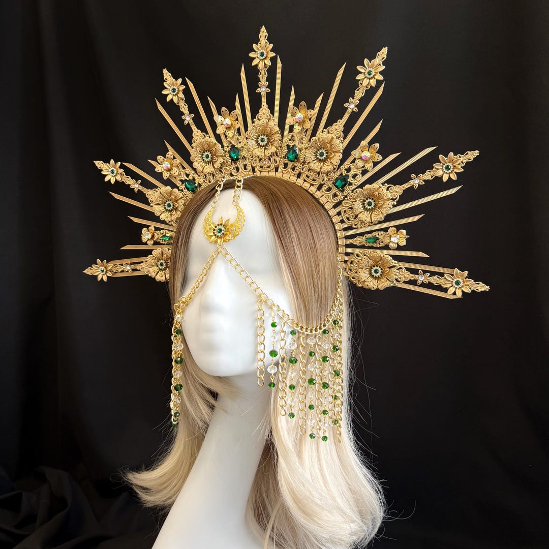 Sun Halo Crown With Face Chain, Festival Goddess Crown, Sun Halo ...