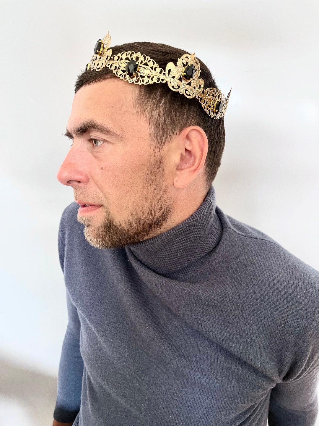 King Crown for Man, Black Gothic Crown Male, Prom Crown, Medieval Crown ...