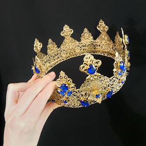 King Crown for Men, Royal Blue Crown, Queen Medieval Crown, Coronation ...