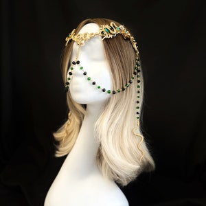 Gold Medusa Crown With Face Chain Green Black, Medusa Headpiece, Medusa ...