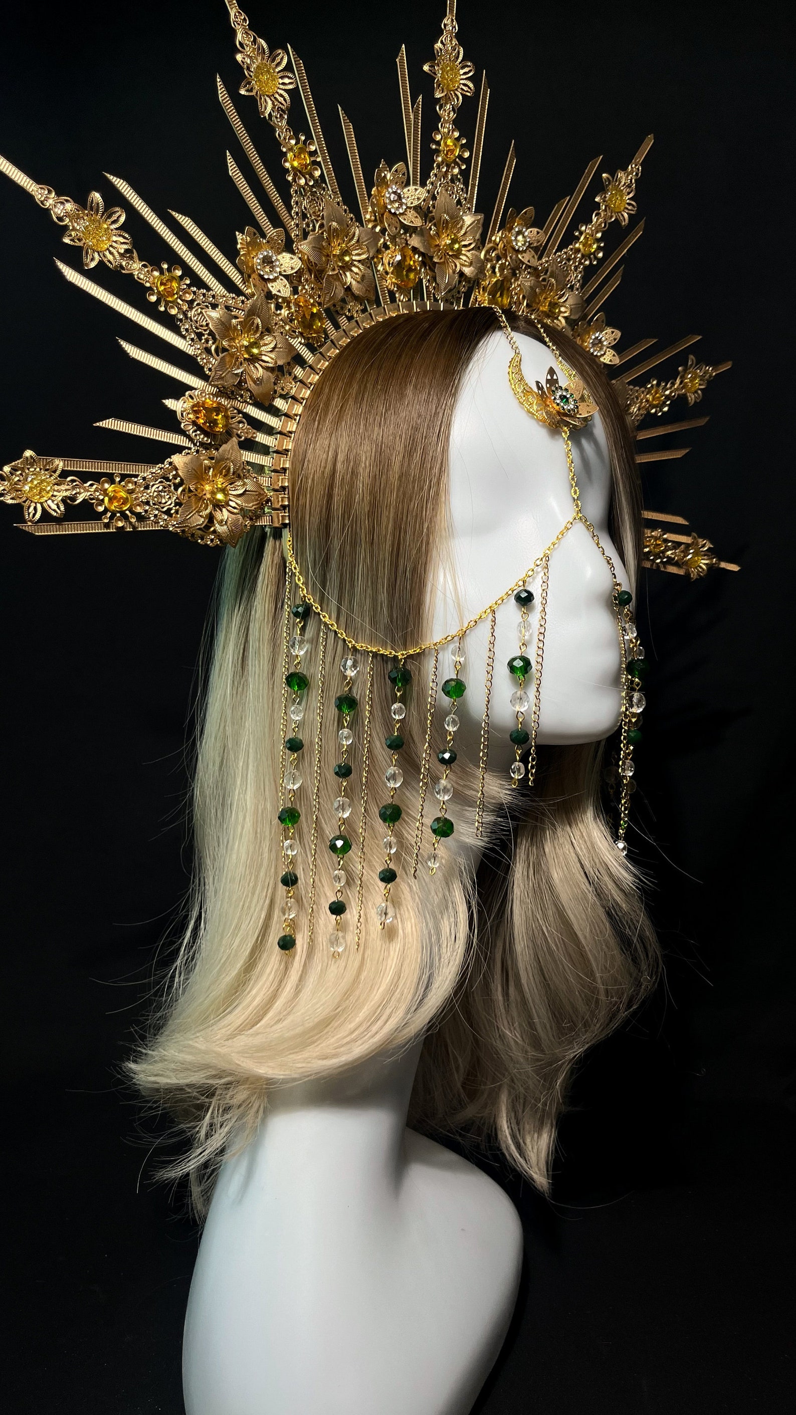 Sun Goddess Halo Crown: Celestial Headpiece With Face Chain - Etsy