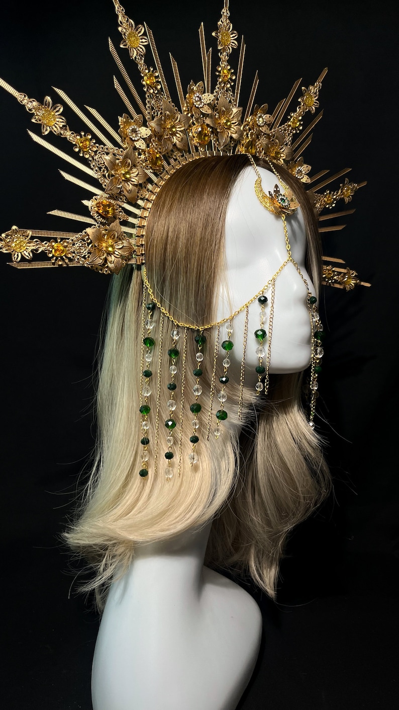 Sun Goddess Halo Crown: Celestial Headpiece With Face Chain - Etsy