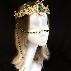 Cleopatra Crown Gold, Medusa Crown With Green Black Stones, Medusa ...