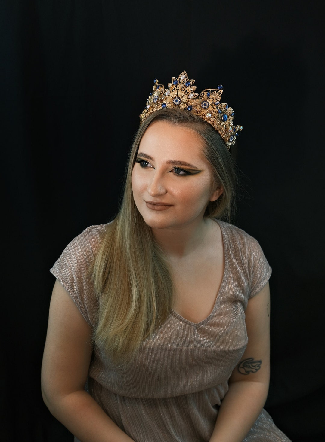 Goddess Queen Crown Royal Blue, Festival Crown, Celestial Tiara, Prom ...