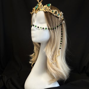 Cleopatra Crown Gold, Medusa Crown With Green Black Stones, Medusa ...