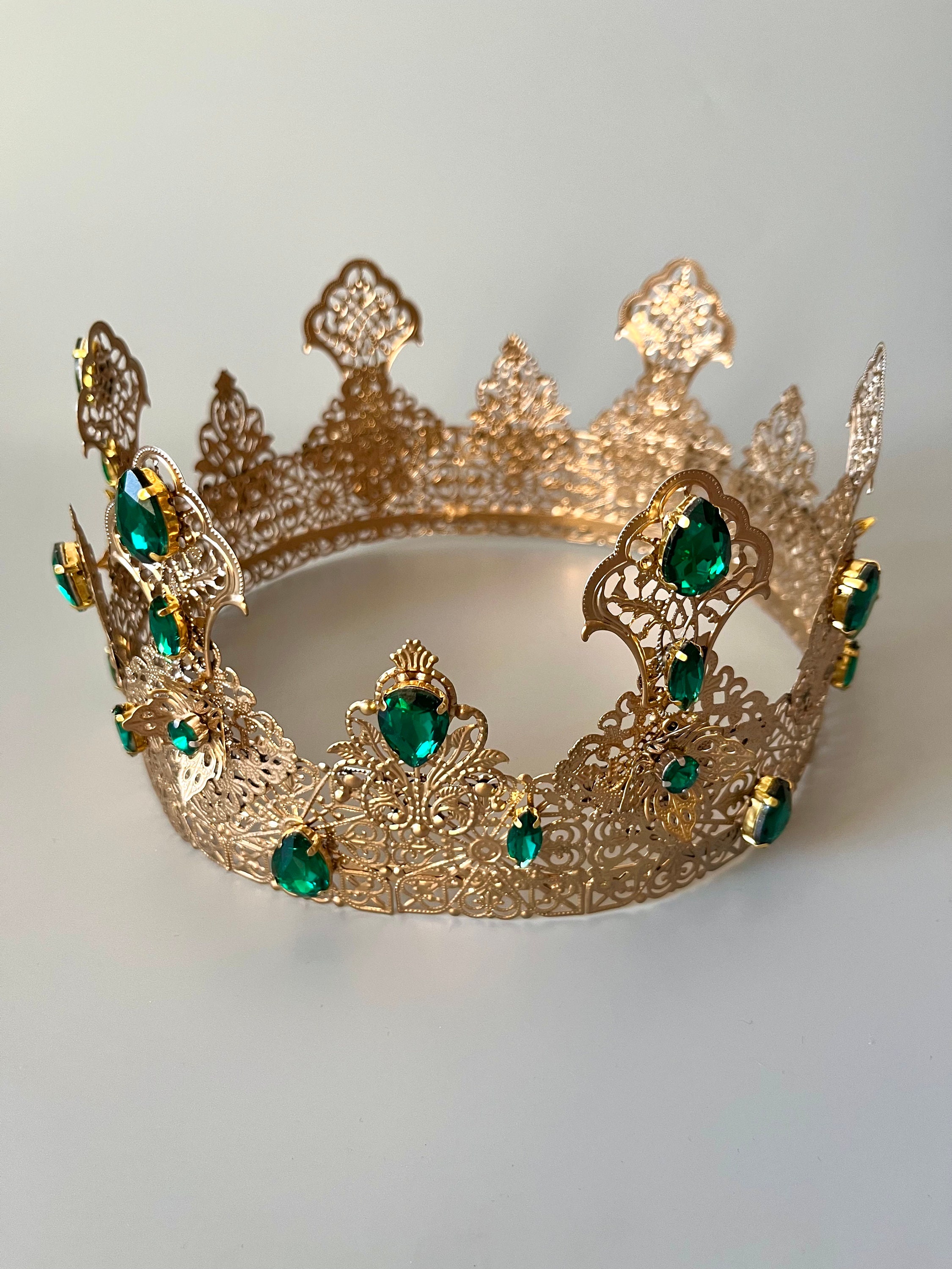 King Crown for Men Emerald Green Crown Queen Medieval Crown - Etsy