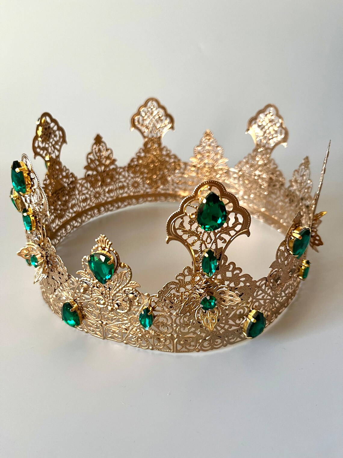 King Crown for Men Emerald Green Crown Queen Medieval Crown - Etsy