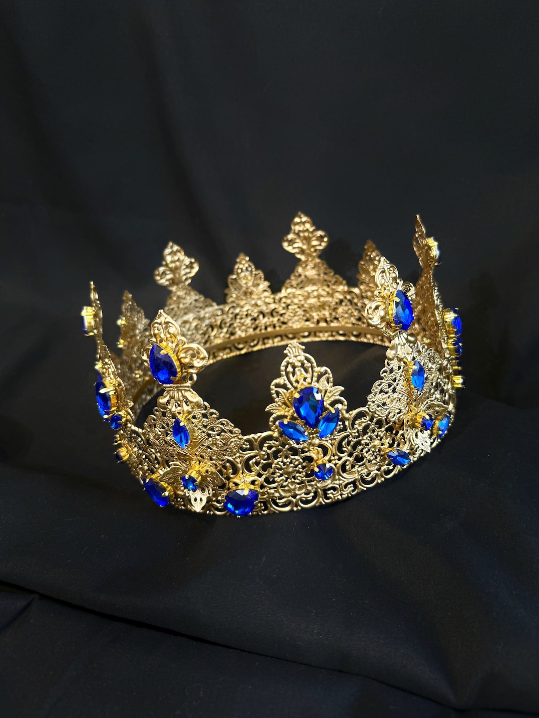 King Crown for Men, Royal Blue Crown, Queen Medieval Crown, Coronation ...