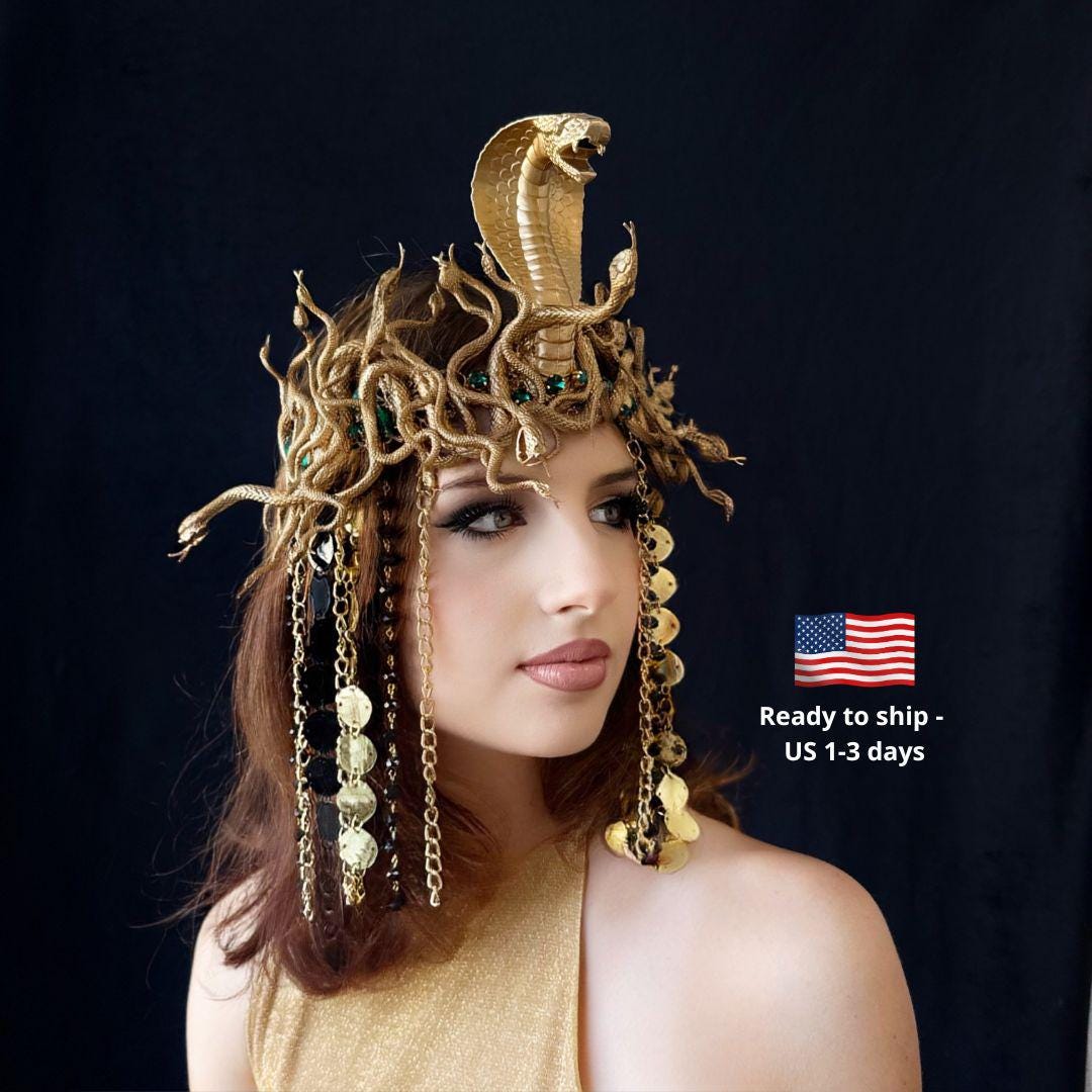 Cleopatra Crown Gold, Egyptian Headdress, Medusa Gorgon Tiara, Ready to ...