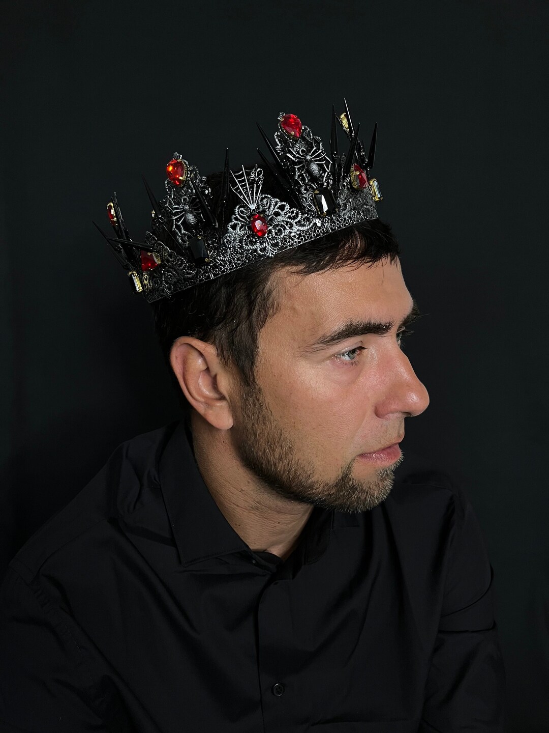 King crown for men, black red gothic crown, medieval crown, black ...