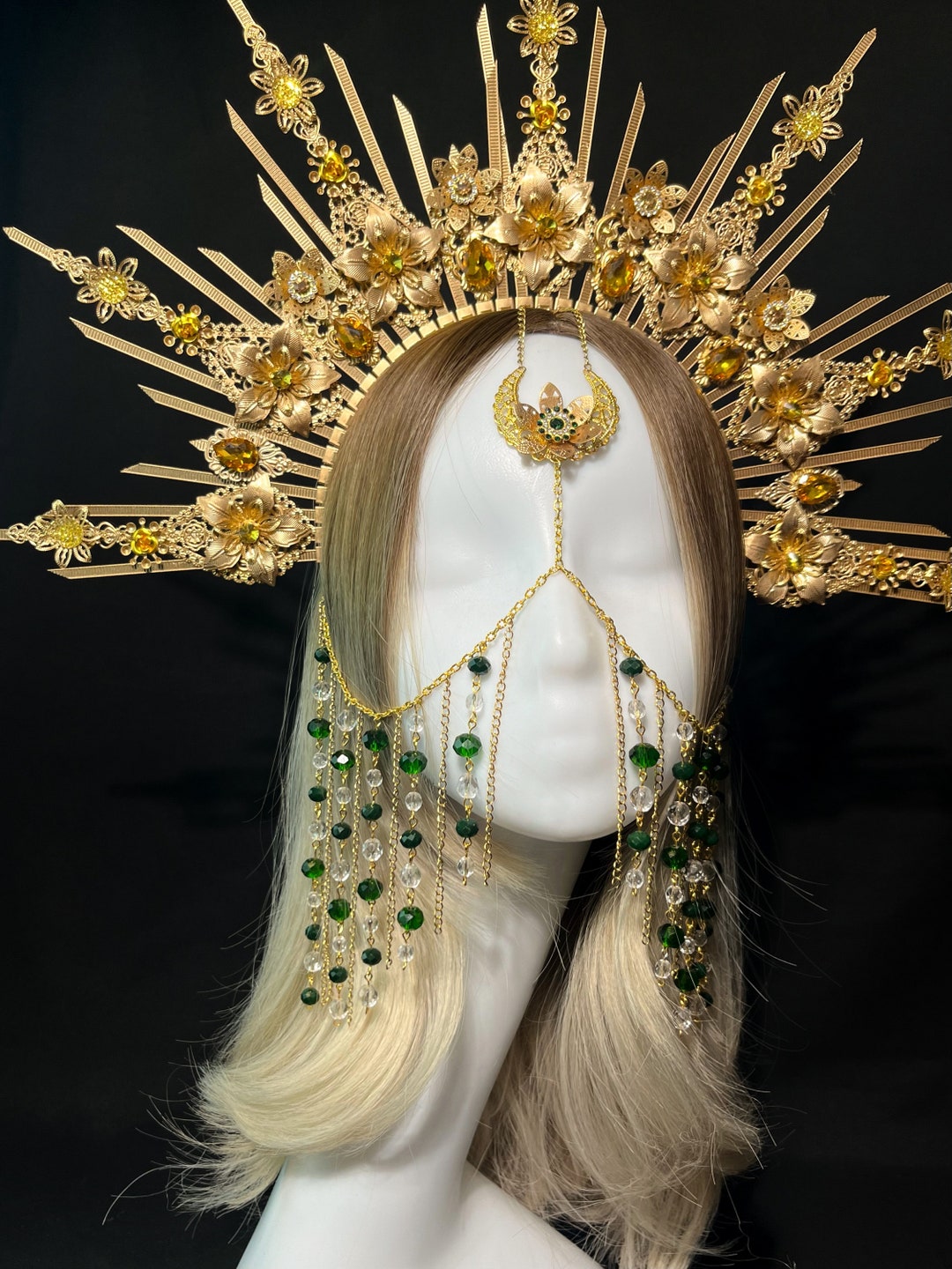 Sun Goddess Halo Crown: Celestial Headpiece With Face Chain - Etsy