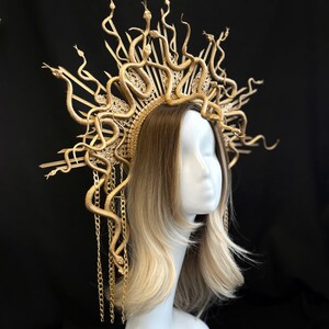 Handmade Medusa Gorgon Snake Crown Headpiece, Gold Halloween Cosplay ...