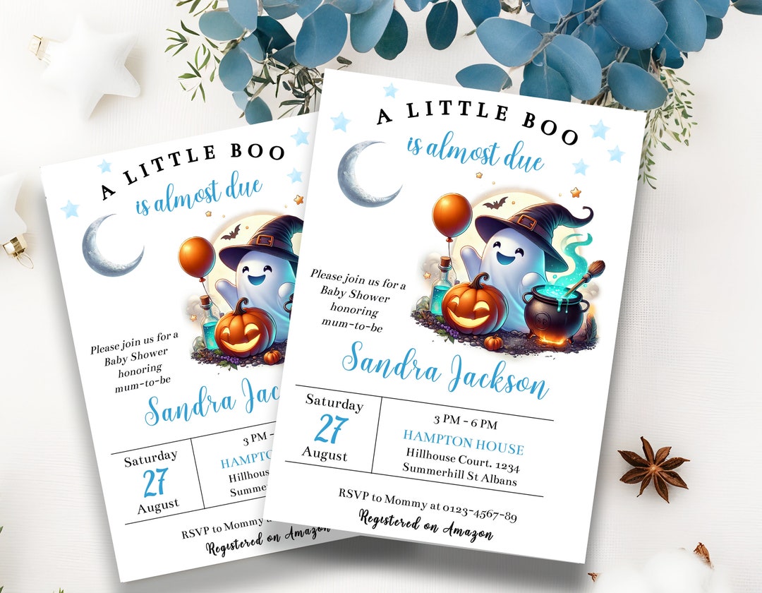 Editable Blue A Little Boo is Almost Due Baby Shower Invitation Boy ...