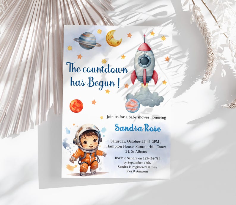 Editable Space Baby Shower Invitation: Galaxy Countdown (digital ...