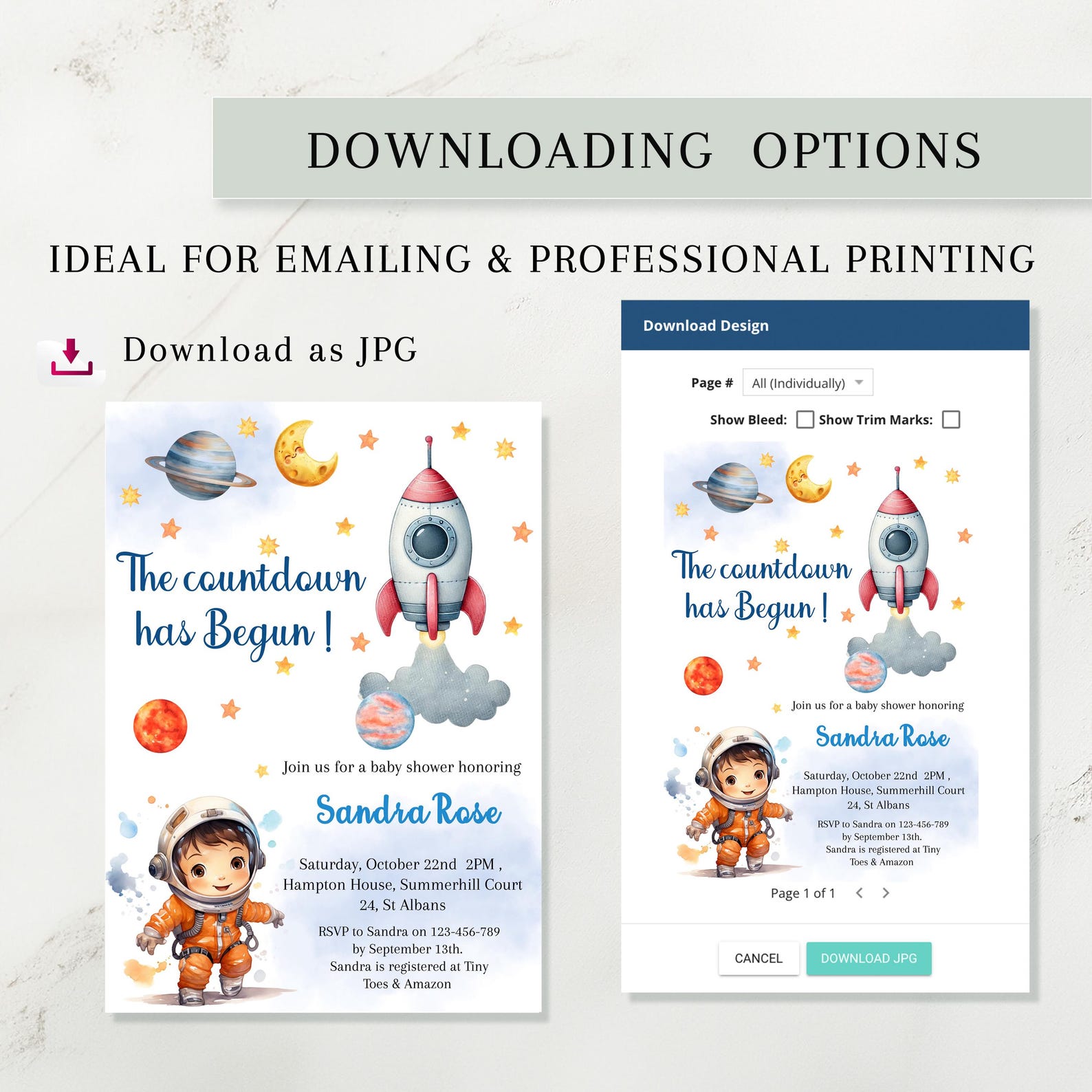 Editable Space Baby Shower Invitation: Galaxy Countdown (digital ...