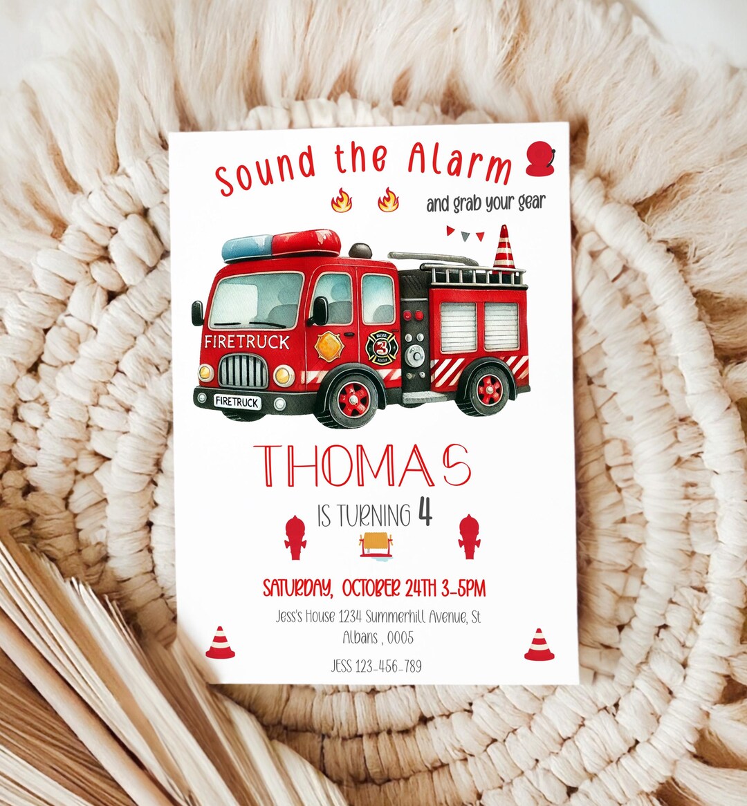 Fire Truck Invitation, Fire Engine Invites, Instant Download Fire Truck ...