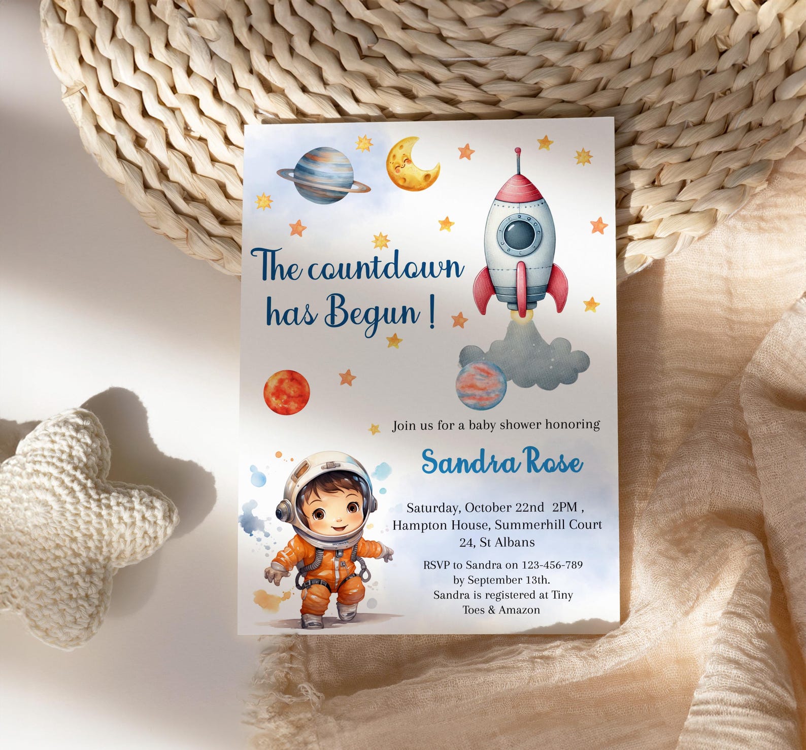 Editable Space Baby Shower Invitation: Galaxy Countdown (digital ...