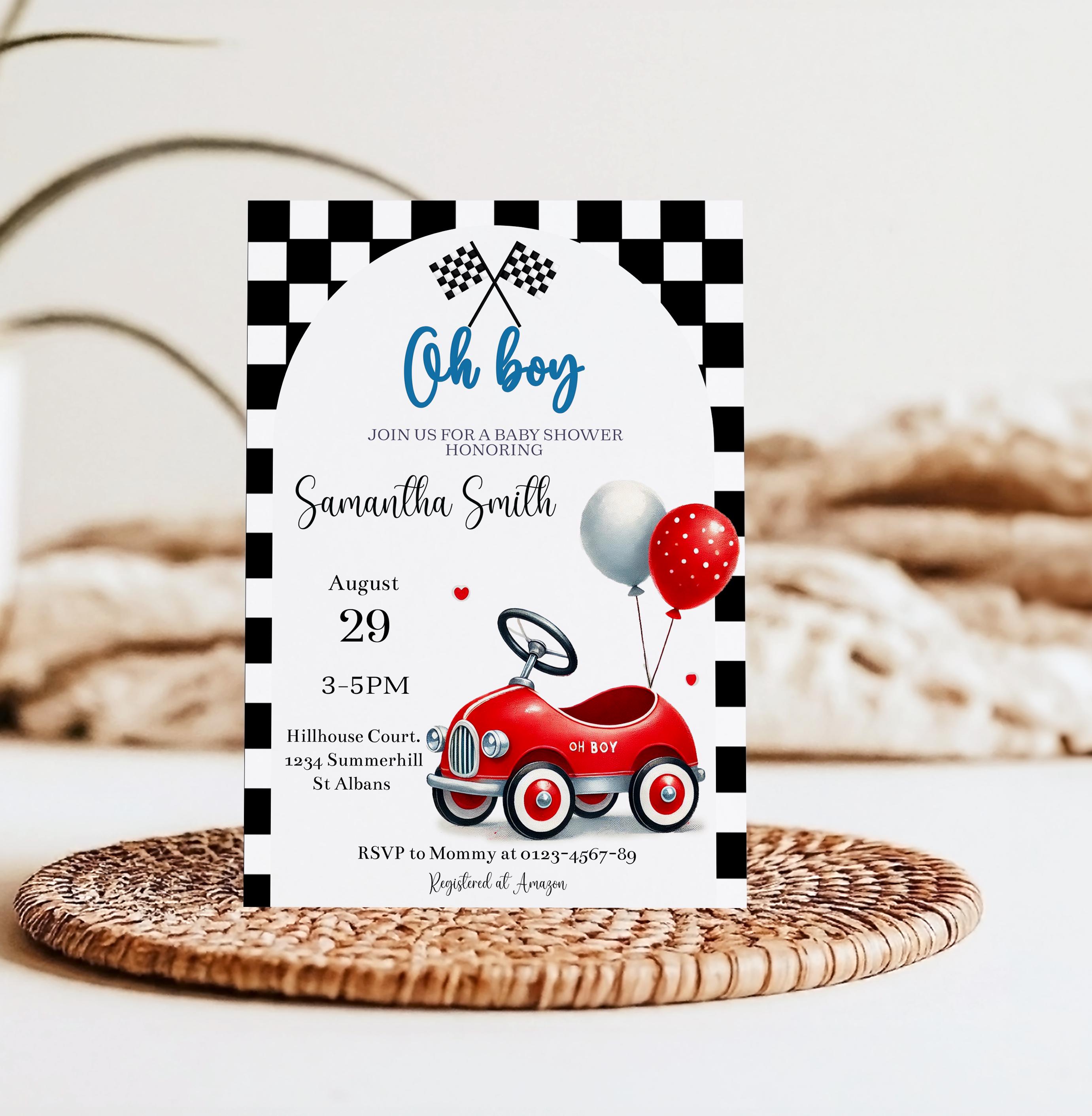 Racing Car Baby Shower Invitation | Oh Boy Vintage Race Car Theme ...