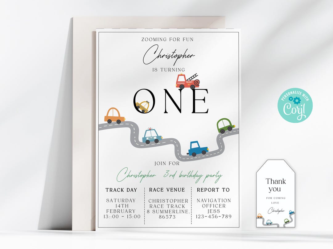 Editable Transportation 1st Birthday Invitation, Printable Car, Truck ...