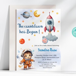 Editable Space Baby Shower Invitation: Galaxy Countdown (digital ...