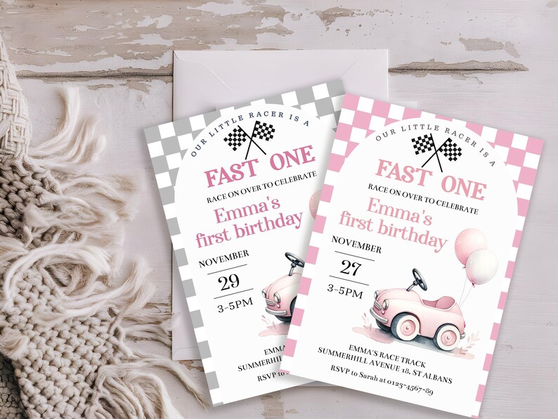 Fast One Birthday Invitation, Printable Race Car Birthday Invite ...