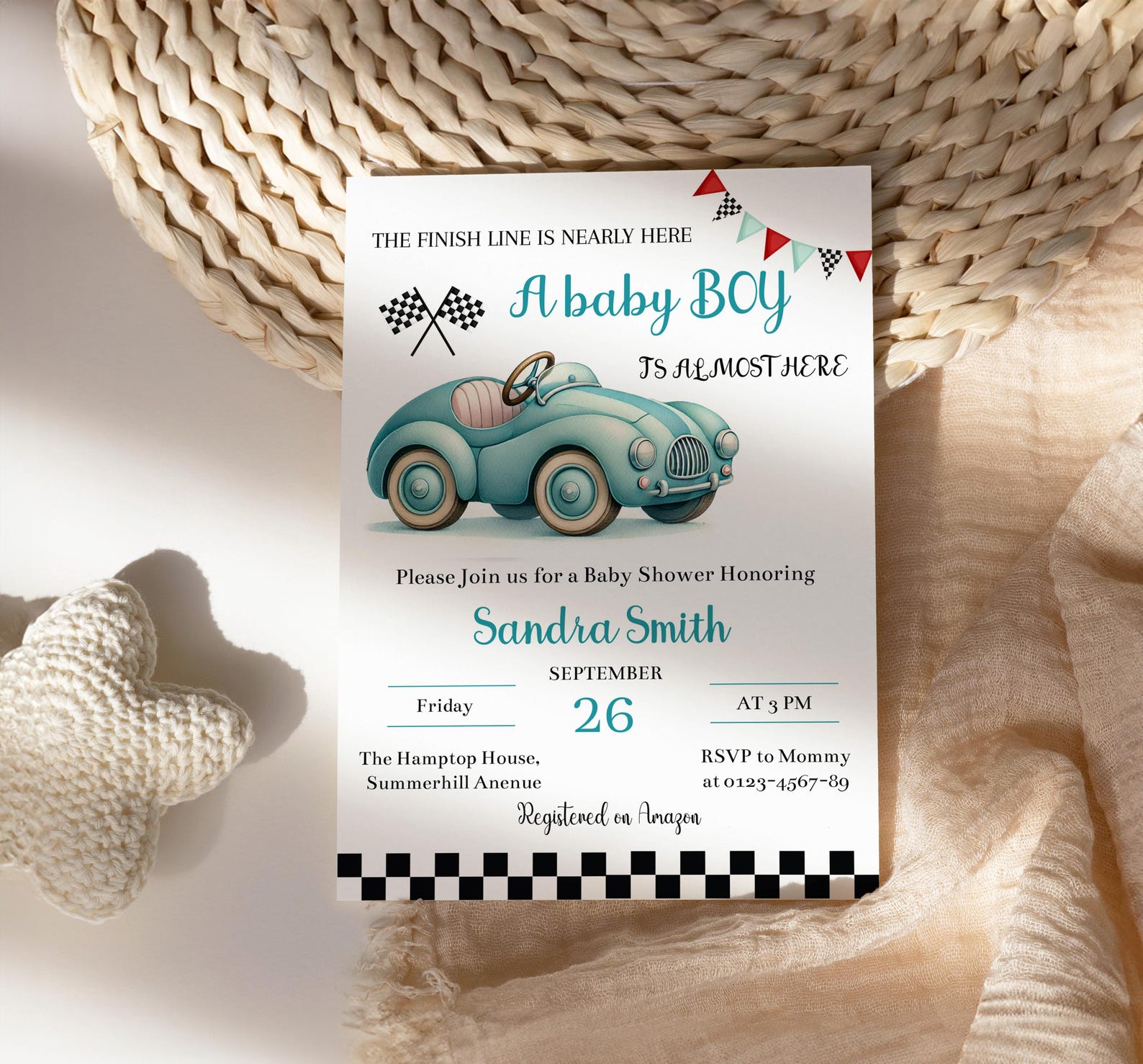 Editable Vintage Car Baby Shower Invite, Racing Car Baby Shower ...