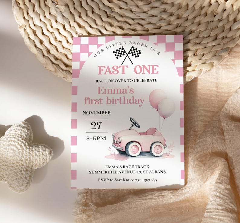 Fast One Birthday Invitation, Printable Race Car Birthday Invite ...