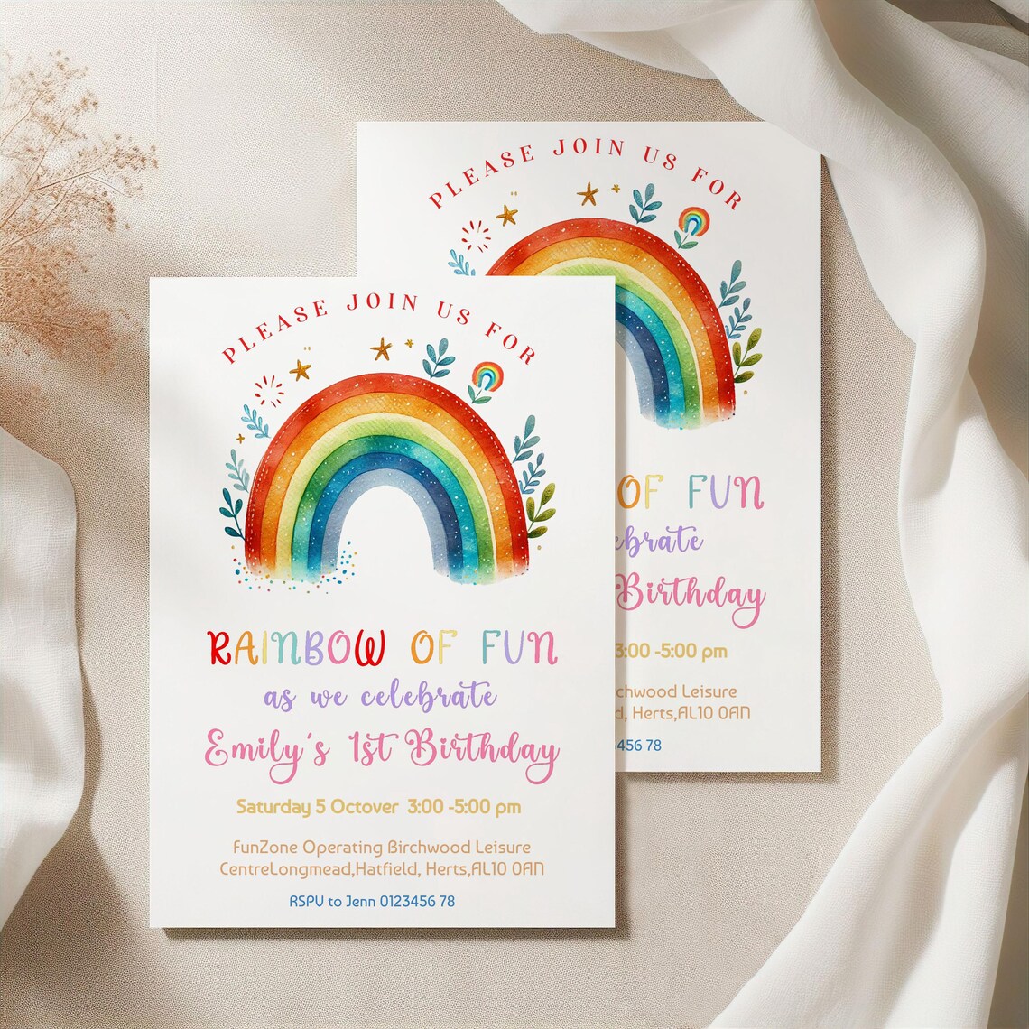 Editable Rainbow Birthday Invitation, Cute Birthday Invite for Kids ...