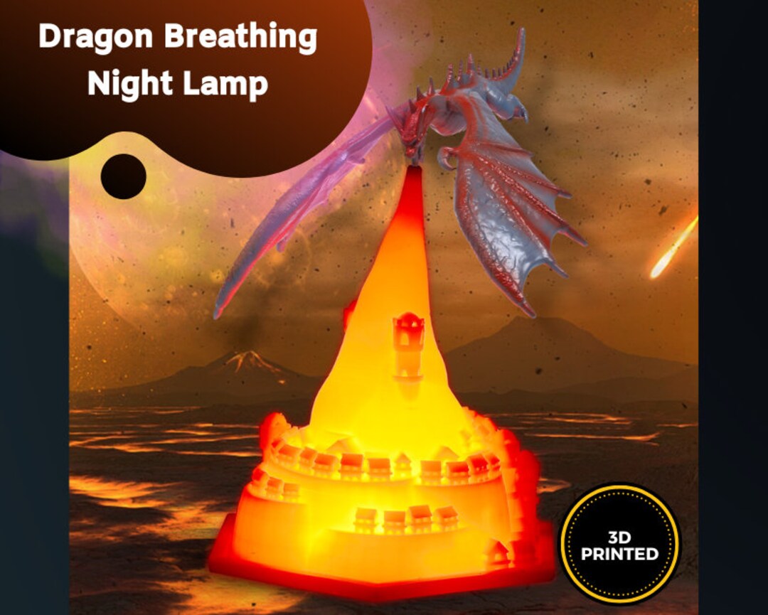 3D Printed Dragon Night Light LED Desk Lamp Dragon Breathing Fire - Etsy