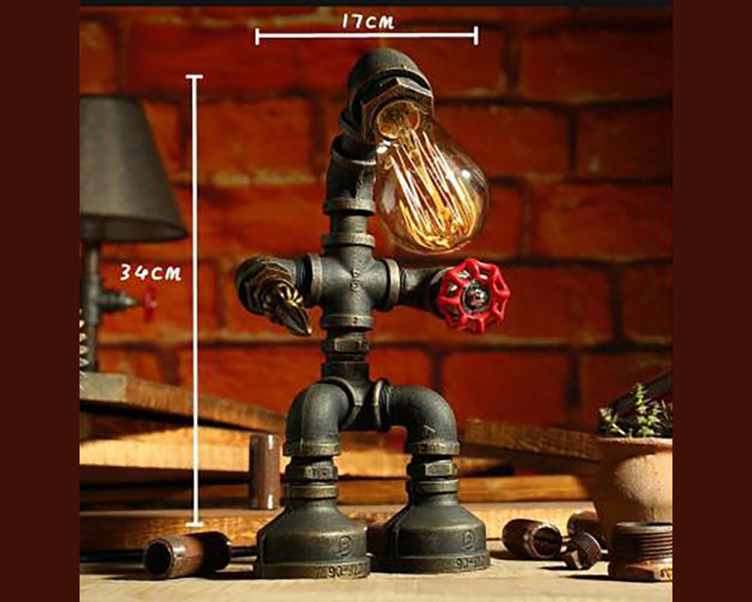 Edison Steampunk Lamp - Pipeman Desk Lamp - Robot Industrial Iron ...