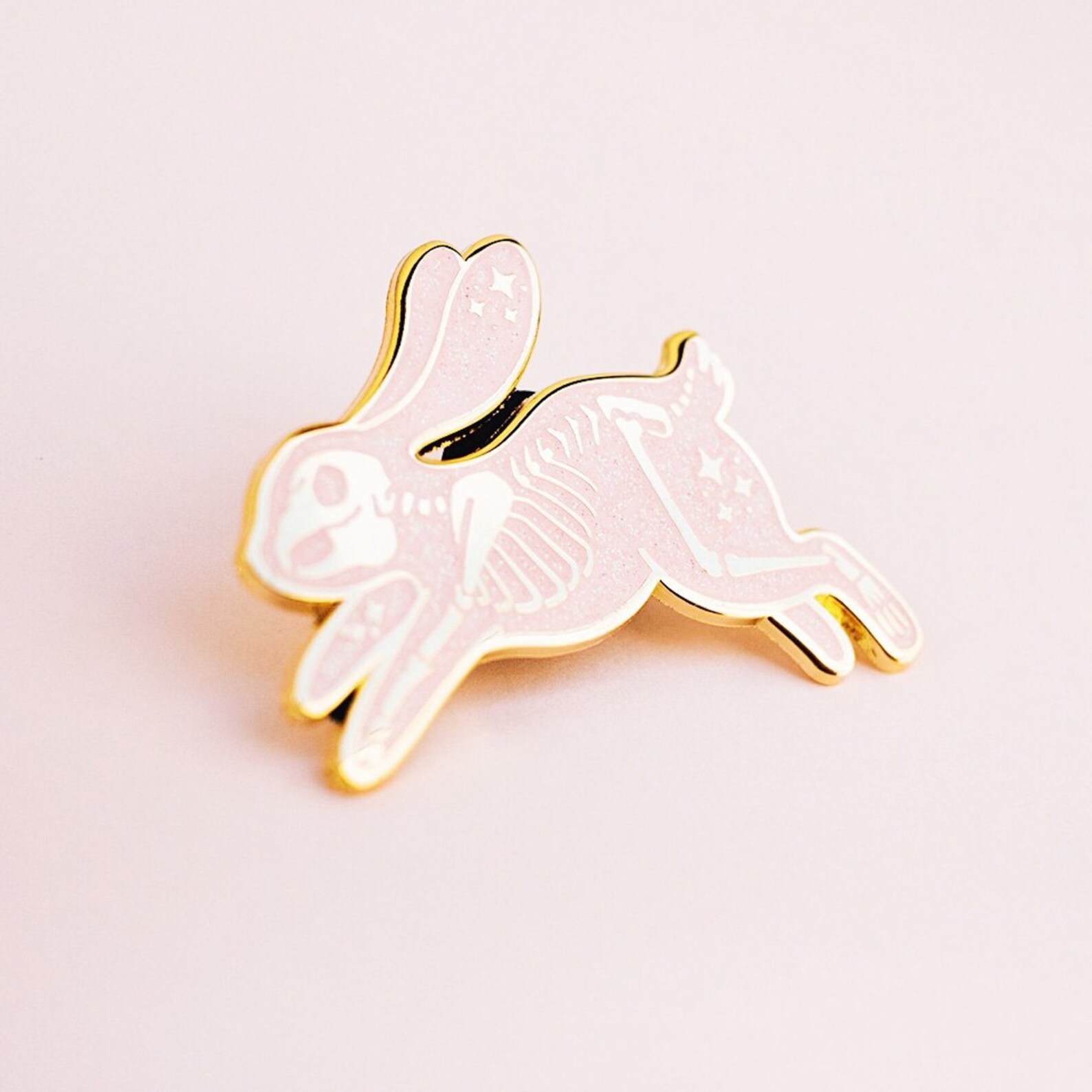 Pink Skeleton Rabbit Enamel Pin glitter - Etsy