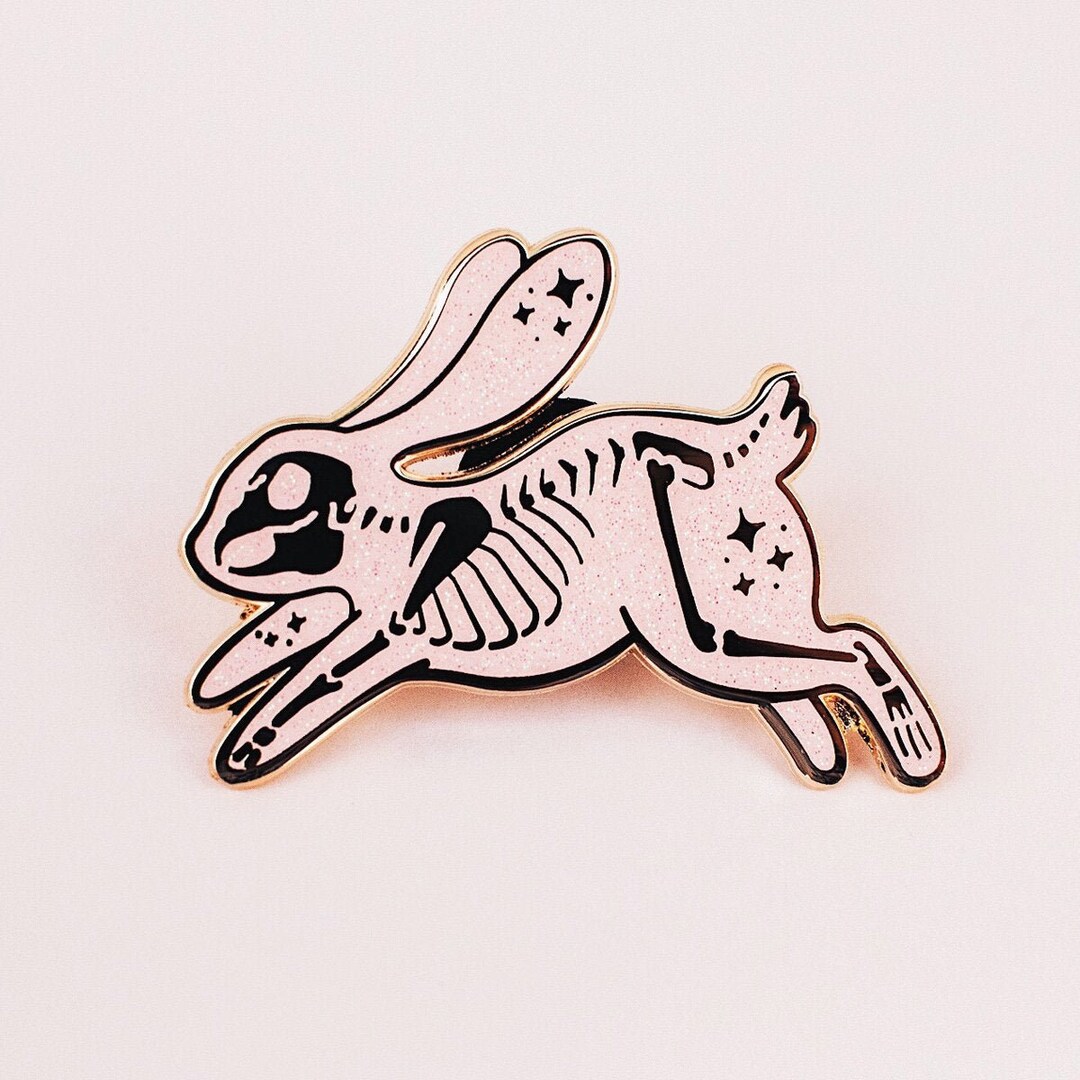 Pink Skeleton Rabbit Enamel Pin glitter - Etsy