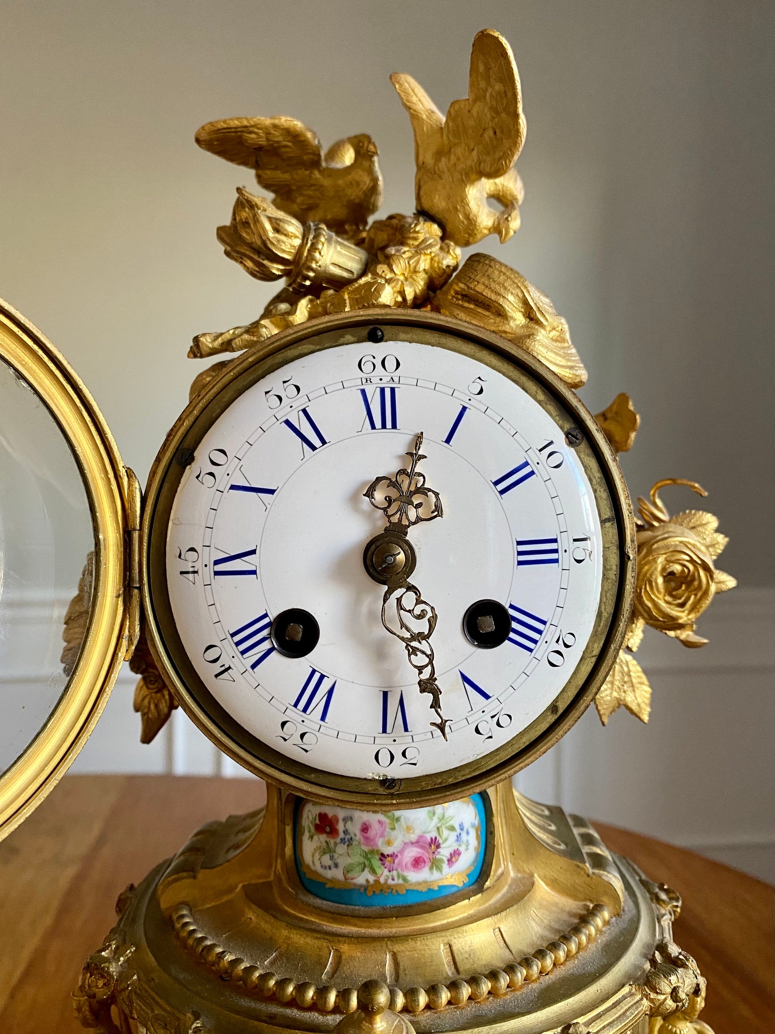 Stunning Antique Gilt Metal Mantel Clock With Hand-painted Porcelain ...