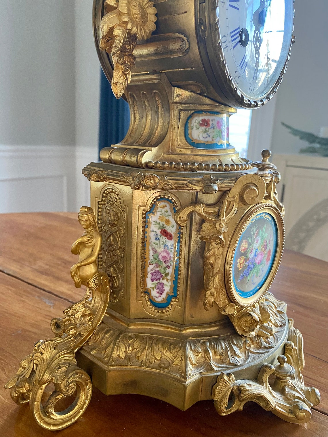 Stunning Antique Gilt Metal Mantel Clock With Hand-painted Porcelain ...