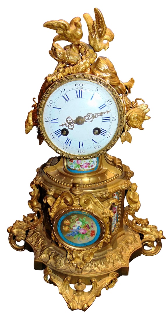 Stunning Antique Gilt Metal Mantel Clock With Hand-painted - Etsy Canada