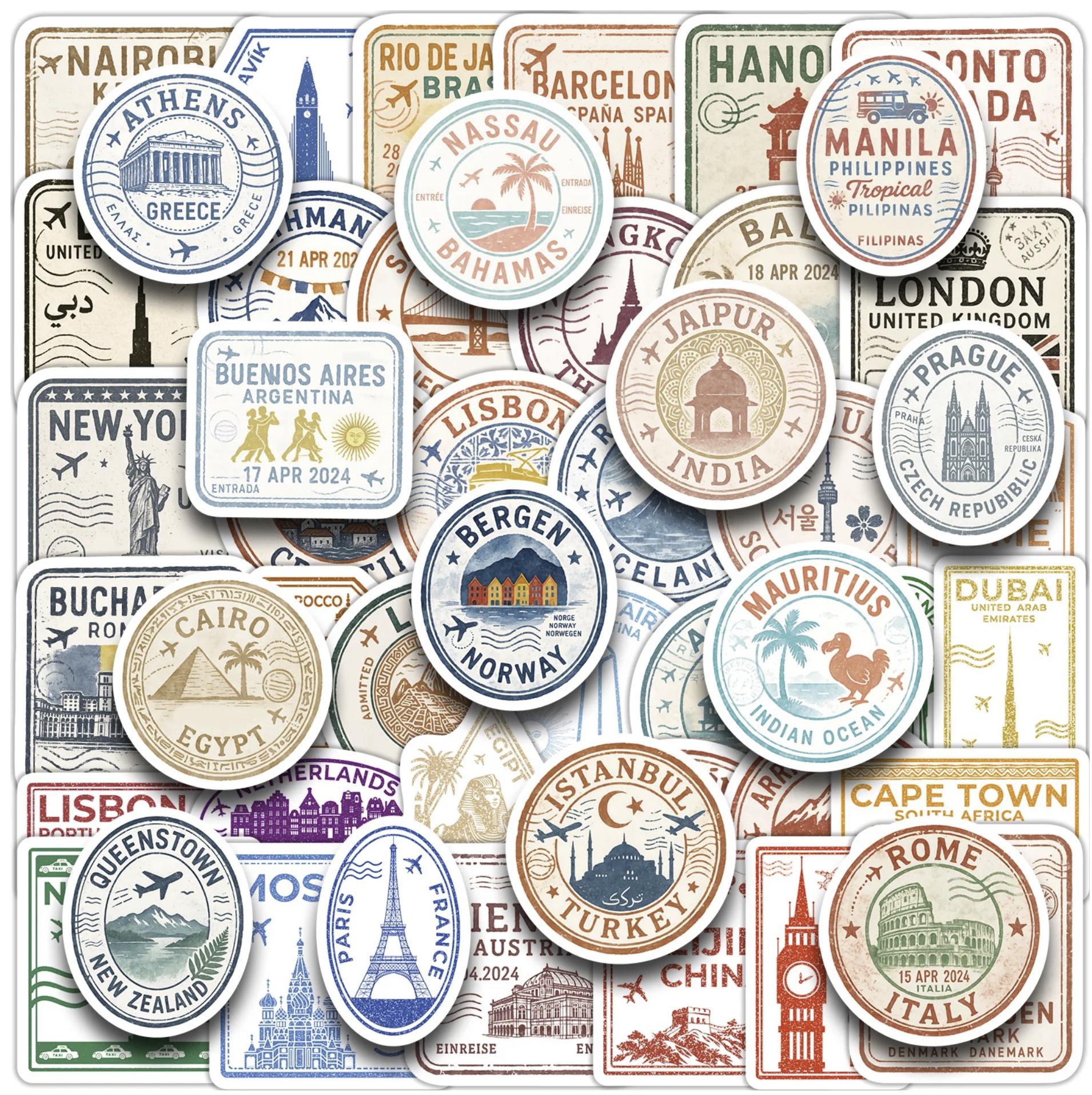 Random Passport Travel Sticker Pack! Passport Stamps, Famous Places ...
