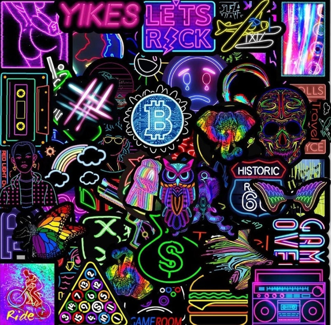 Random Neon Sticker Pack! Party Signs, Brands, Logos, Symbols, Artistic ...