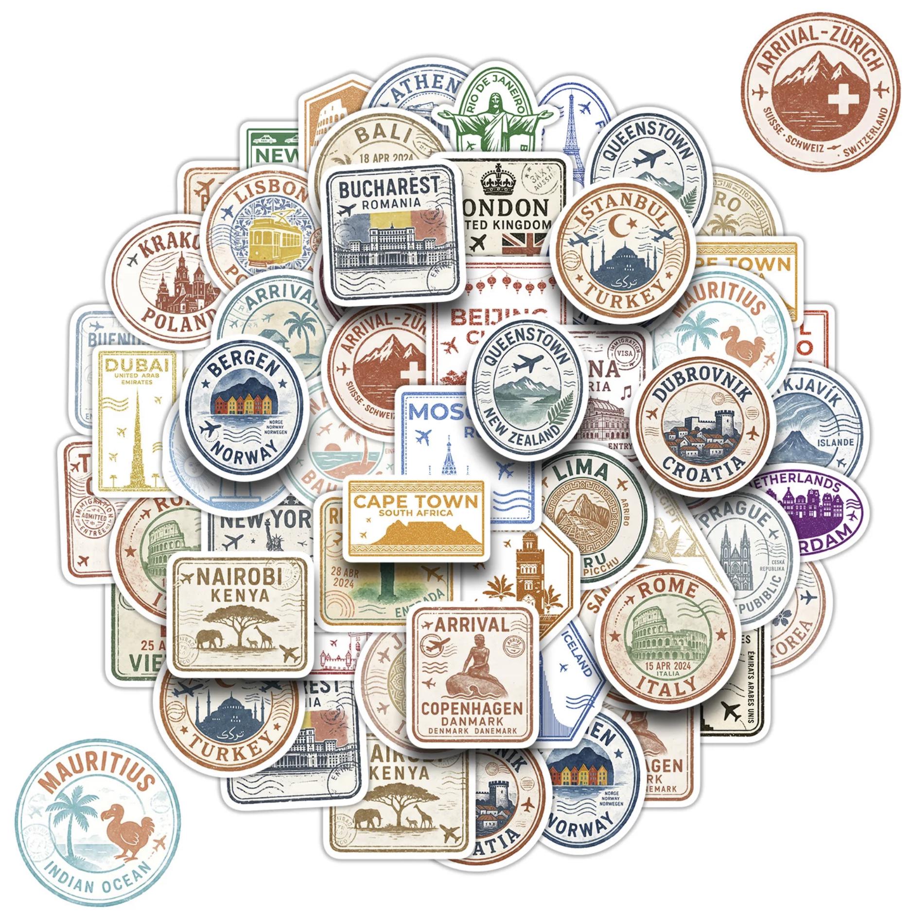 Random Passport Travel Sticker Pack! Passport Stamps, Famous Places ...