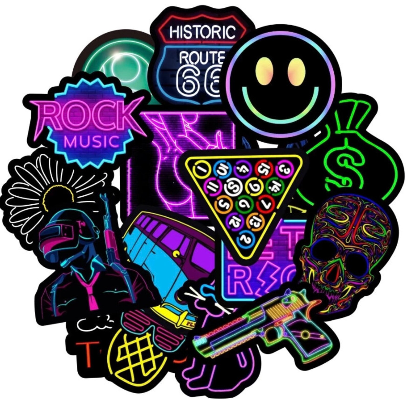 Random Neon Sticker Pack! Party Signs, Brands, Logos, Symbols, Artistic ...