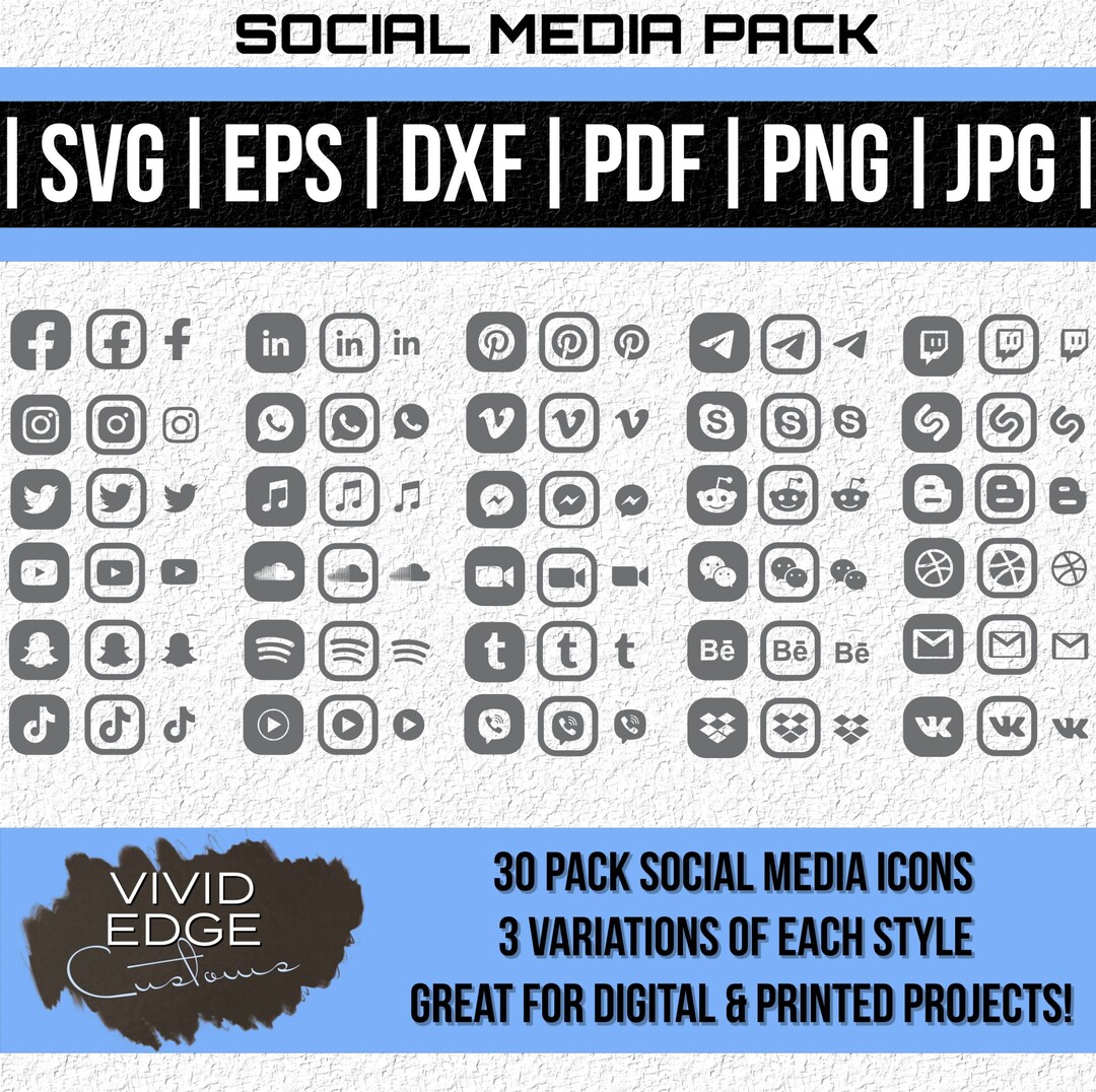 SVG Social Media Icon Set Printable Design Cut Files for Cricut, Laser ...