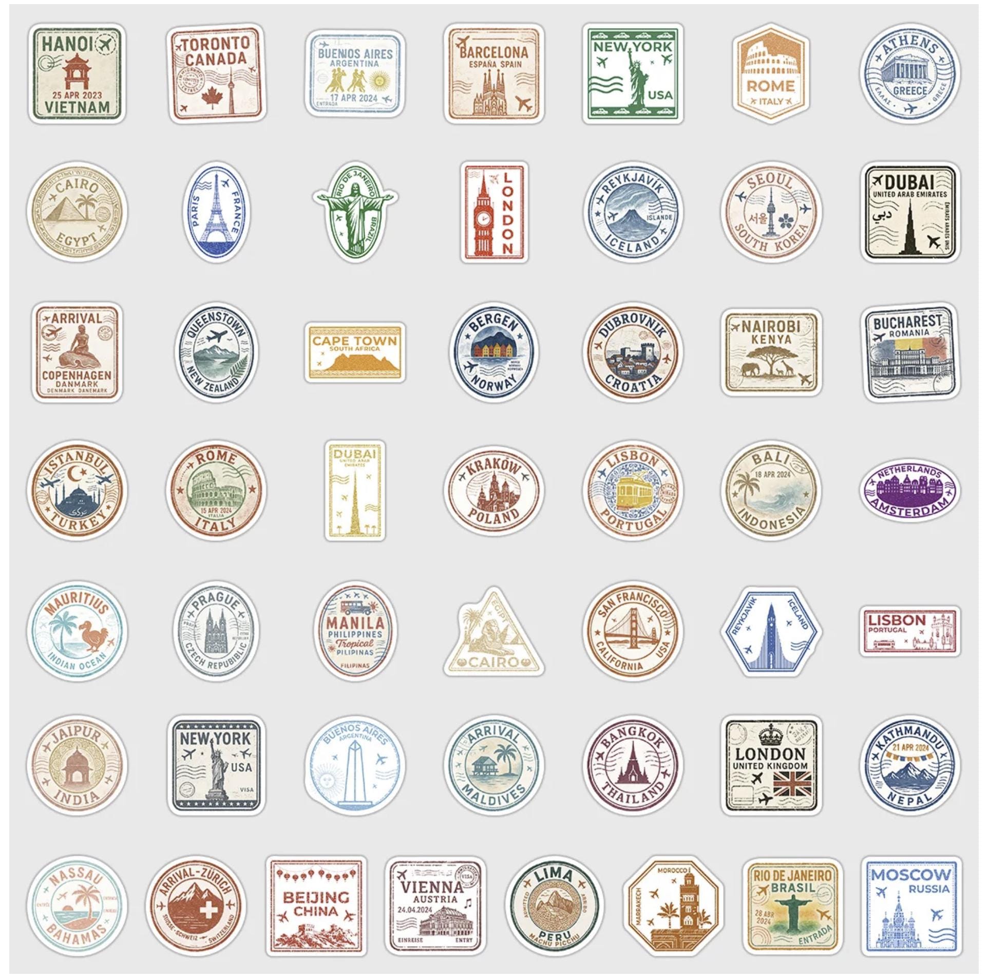 Random Passport Travel Sticker Pack! Passport Stamps, Famous Places ...
