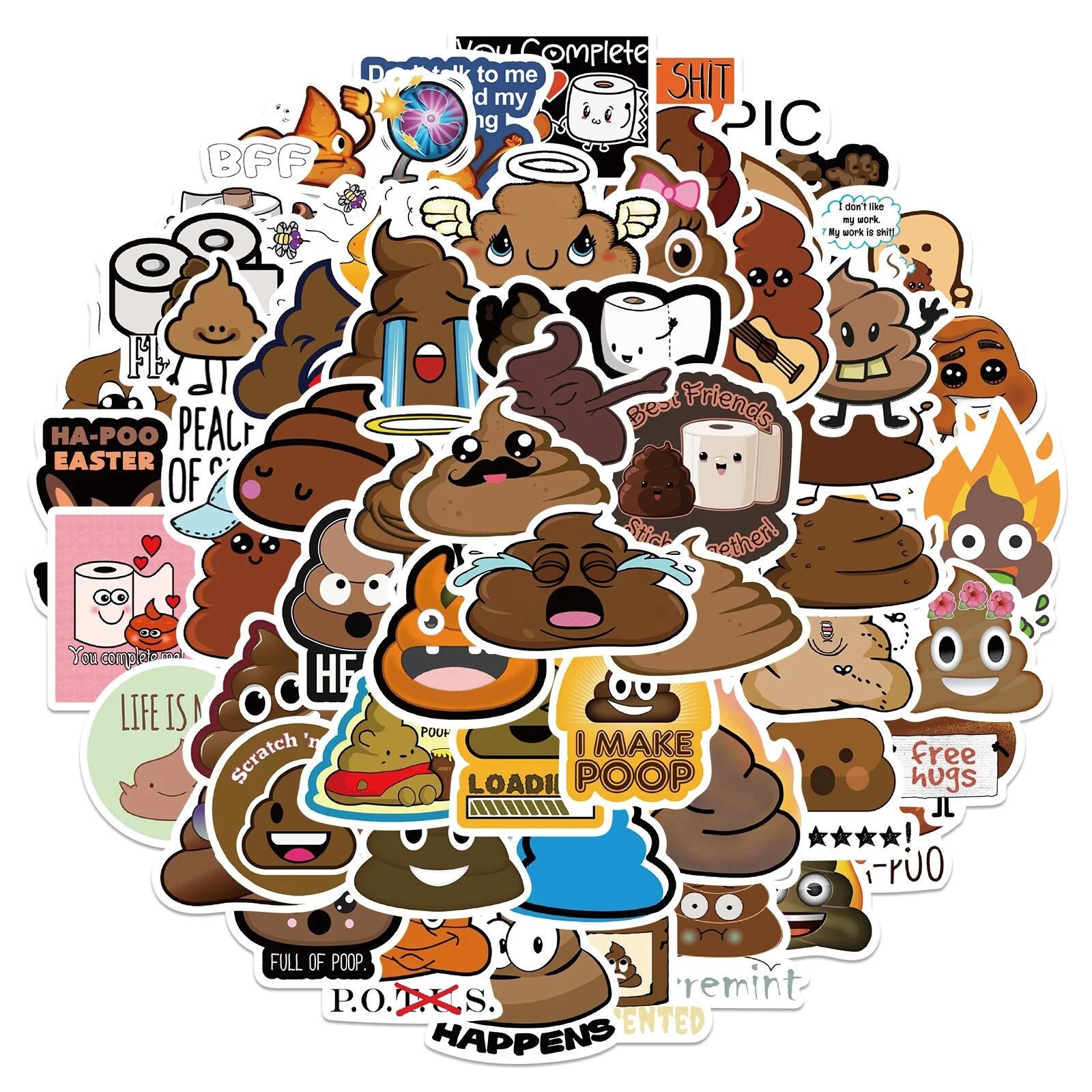 Random Poop Sticker Pack! Cute Poop Emojis, Pile of Poo Stickers, Prank ...