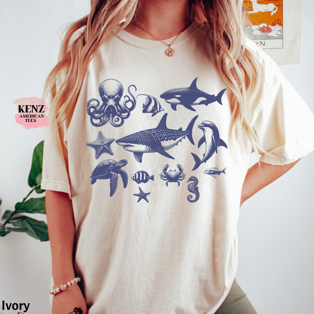 Sea Animal Vintage 90s Tattoo Tshirt, Retro Ocean Nature Shirt, Sealife ...
