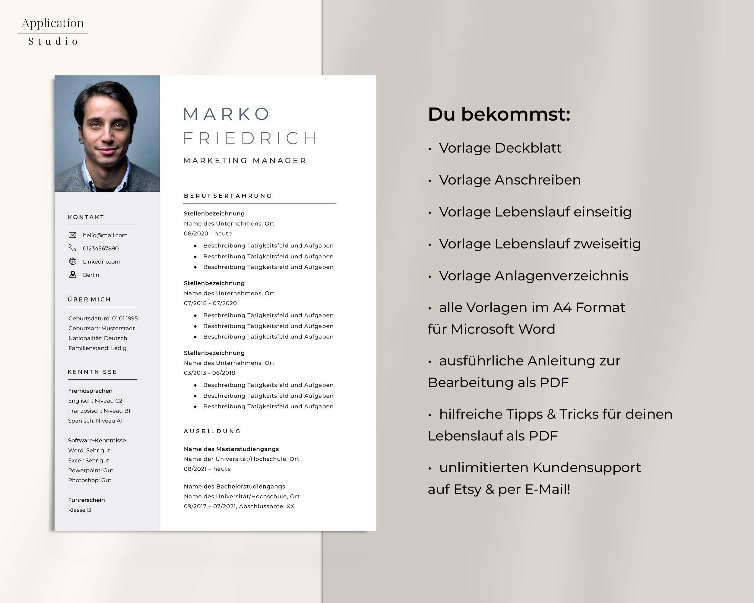 Application Template German Modern CV Gray Blue 2025 - Microsoft Word ...