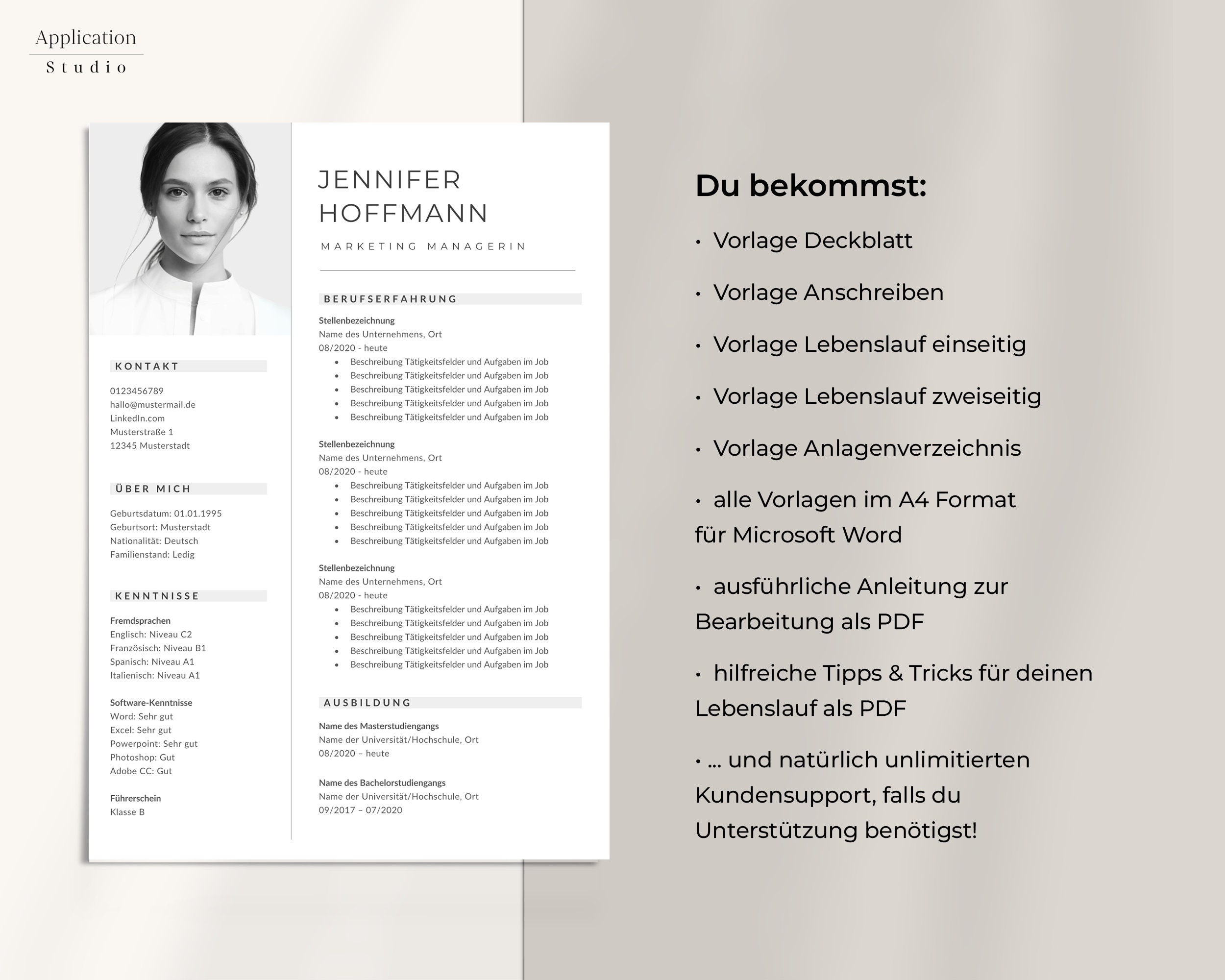 Resume Template Word | Application Template German | Modern, Elegant ...