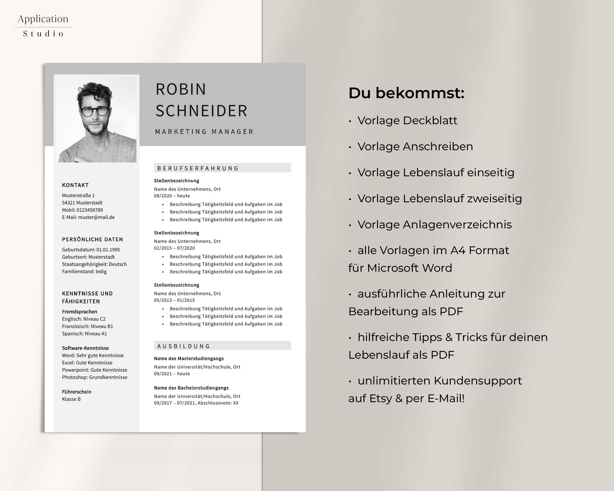 Application Template German Modern CV Template Beige Cover Letter 2025 ...